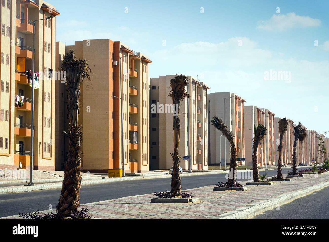 Cairo, Egypt -- New residential buildings in the 6th of October suburb ...