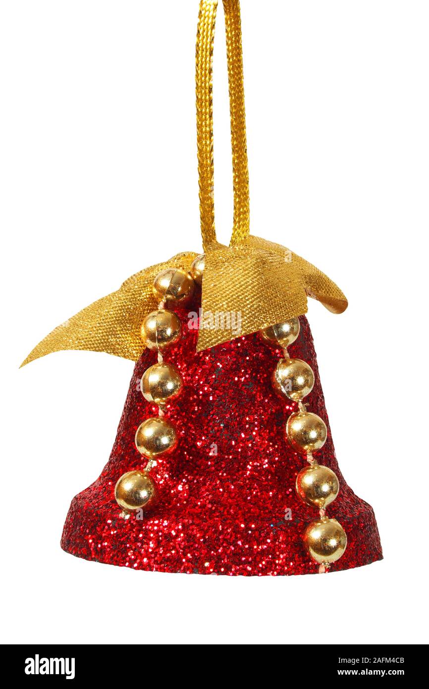 Red Christmas bell with ribbon isolated on white background Stock Photo ...