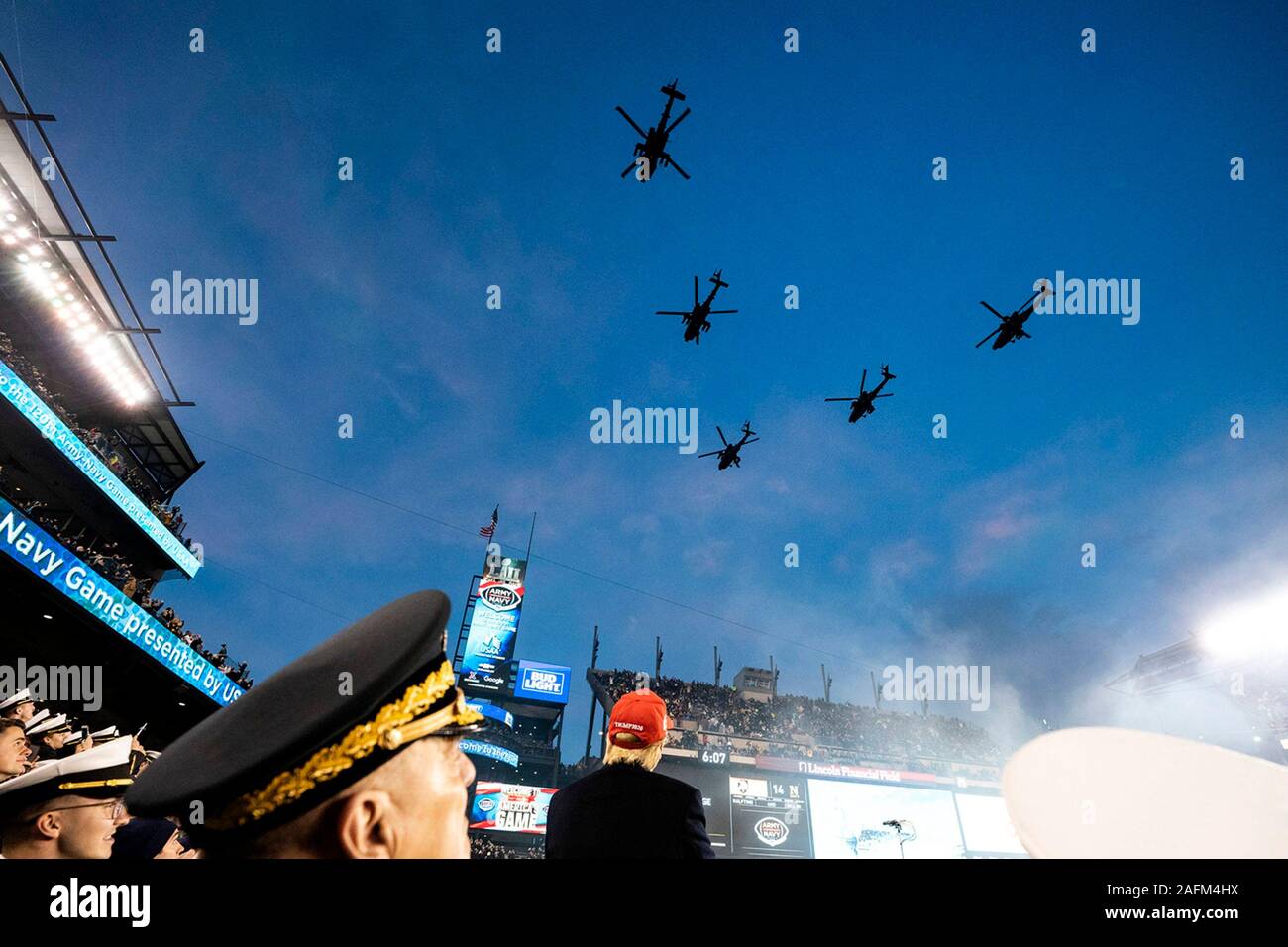 U.S. President Donald watches a military flyover at the start of the ...