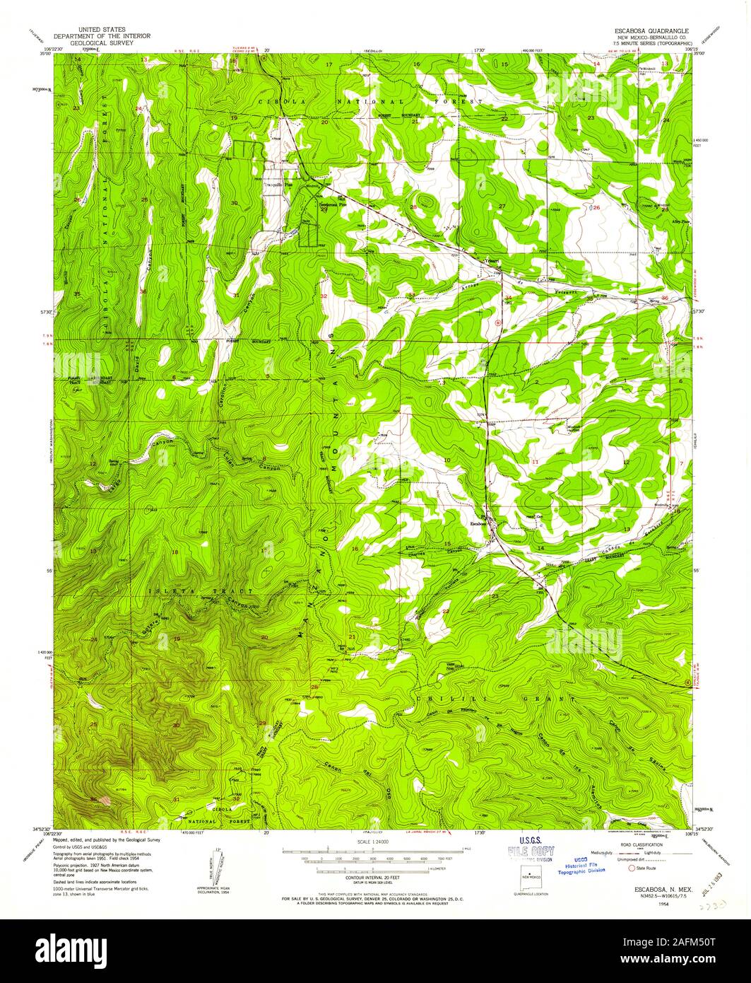 USGS TOPO Map New Mexico NM Escabosa 190566 1954 24000 Restoration ...