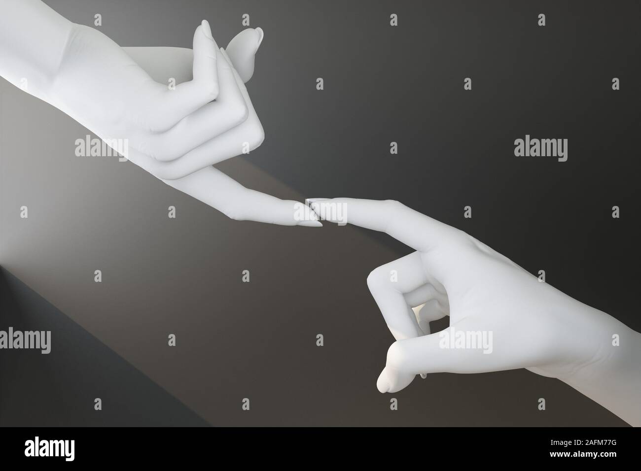 white hand touches finger on other hand. 3d rendering Stock Photo - Alamy