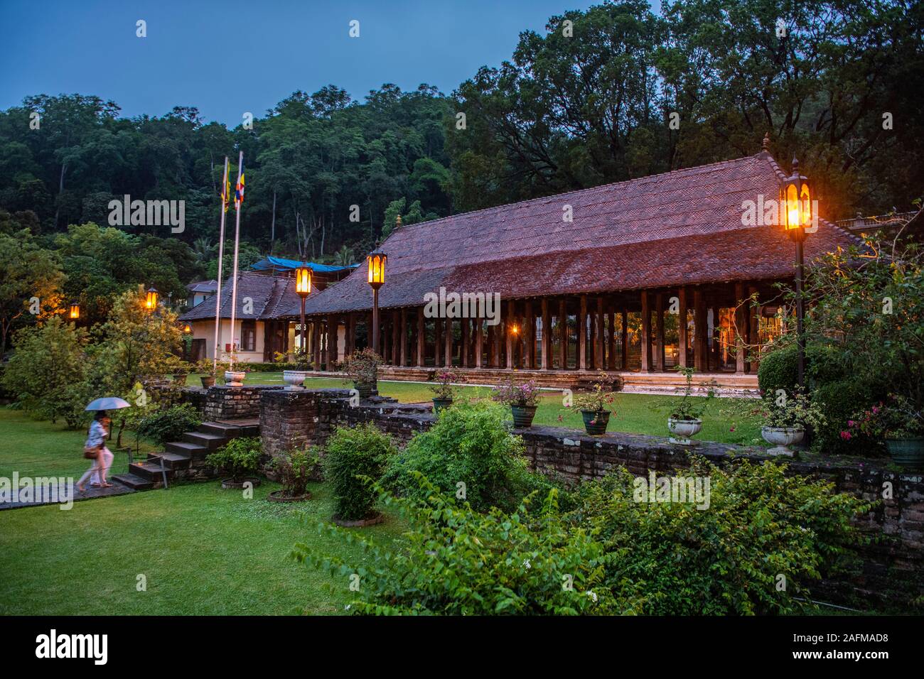 courtyard at the temple of the holy tooth relict in Kandy / Sri Lanka ...