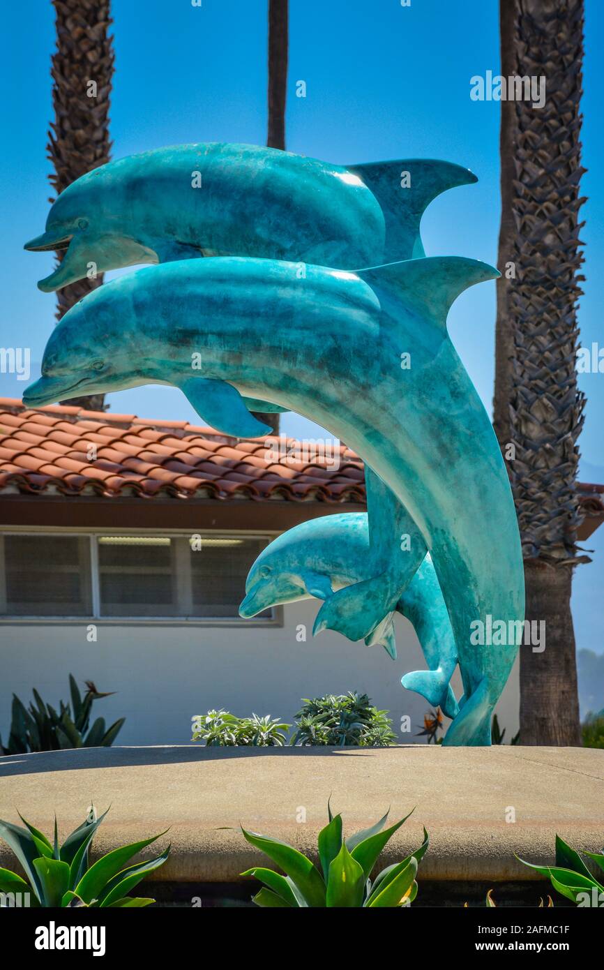 The Moon and Dolphin Friendship Statue and fountain at Sterns Wharf in ...