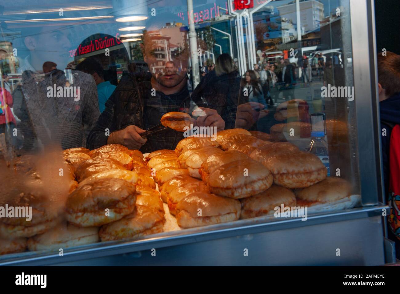 The famous Turkish Islak or wet hamburger for sale in Taksim square ...