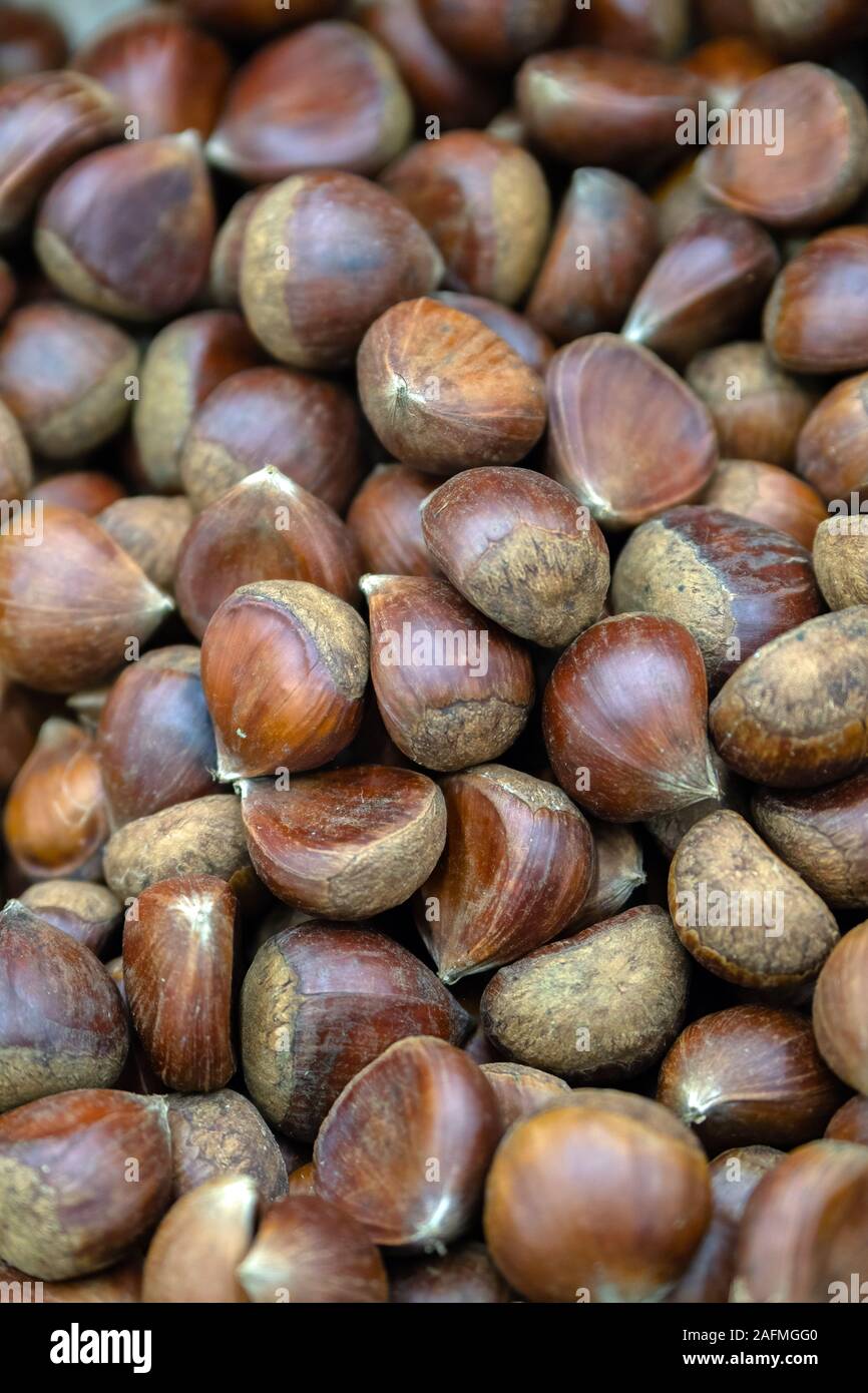 Chestnuts in basket in supermarket, first-person view, closeup Stock ...