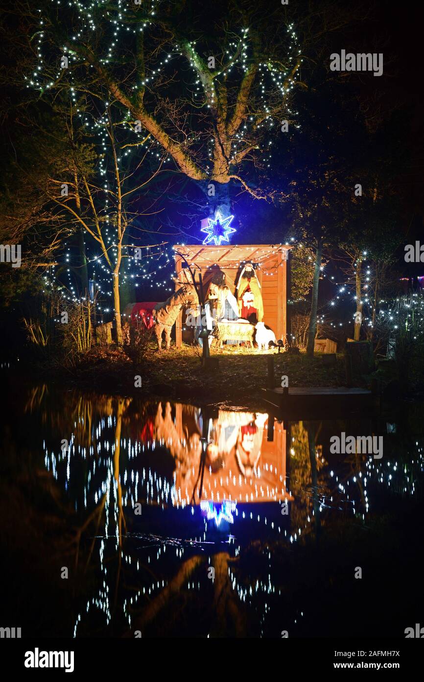 christmas nativity scene on island at dusk in the village of north ...