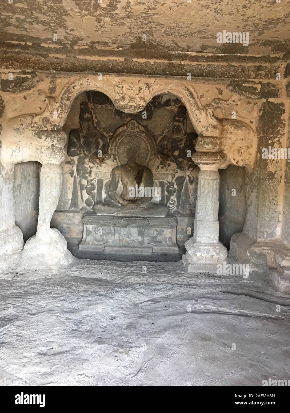 Ajanta caves with Buddha statue and beautiful architectural carvings on ...
