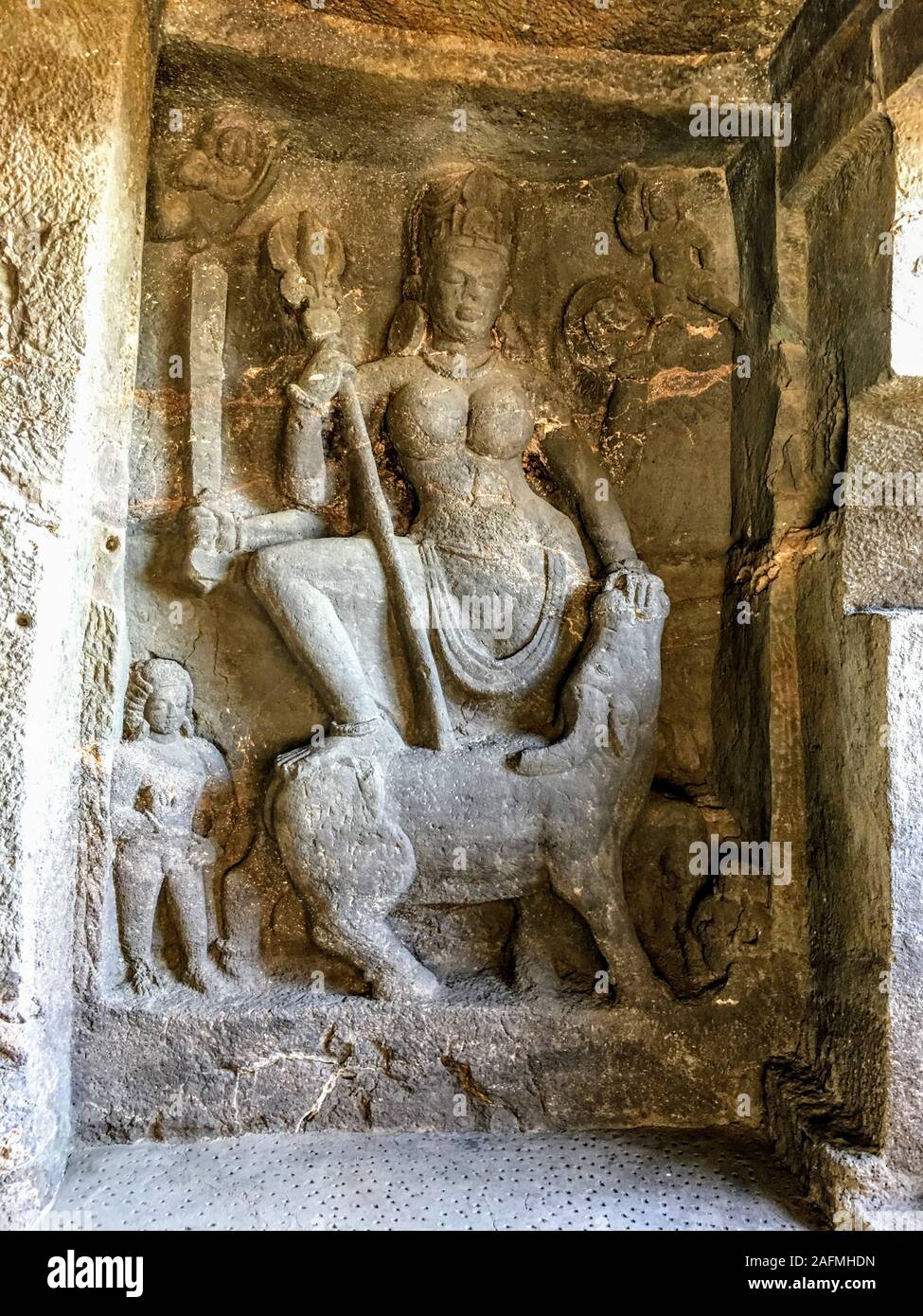 Ajanta caves with Buddha statue and beautiful architectural carvings on ...