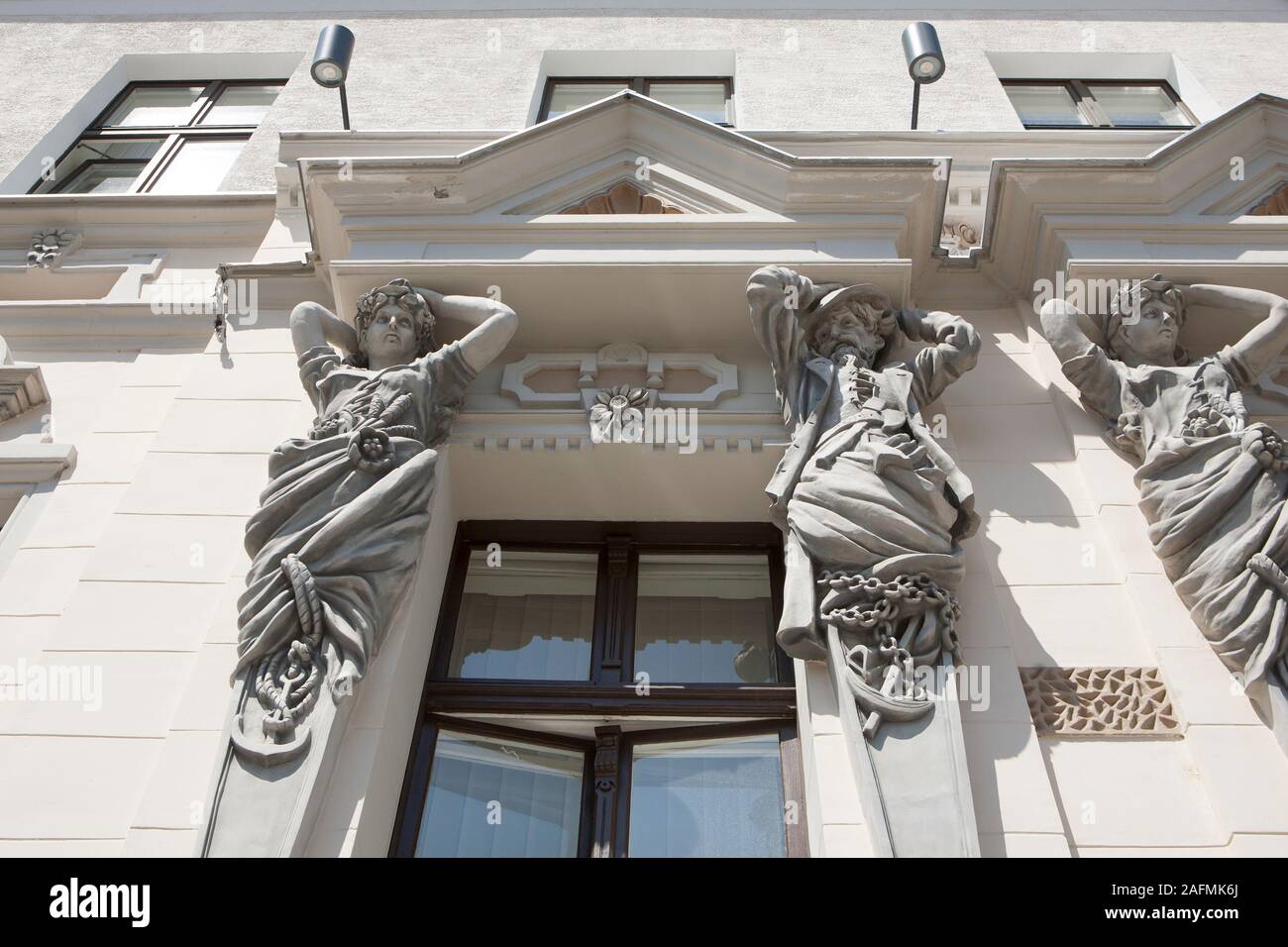 Klaipeda, Lithuania (Memel) - caryatid and atlas on the building in old ...
