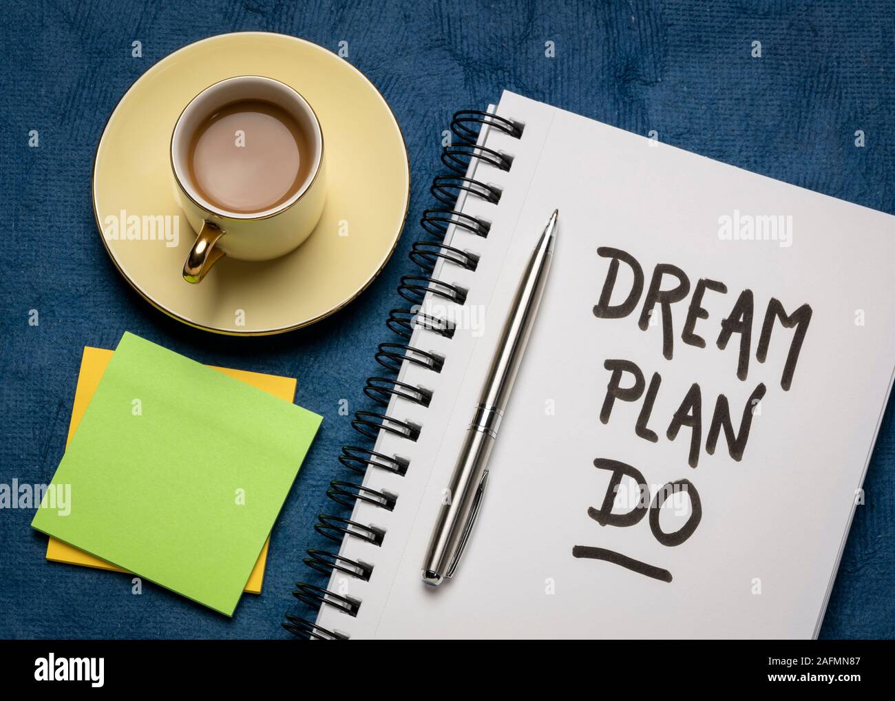 dream, plan, do - inspirational handwriting in a sketchbook with a cup ...
