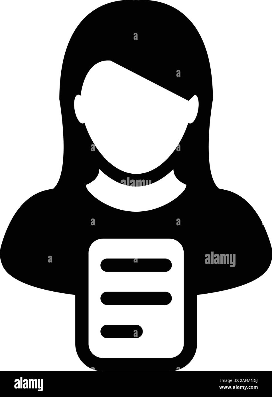 Person icon vector female person profile with document symbol in a ...