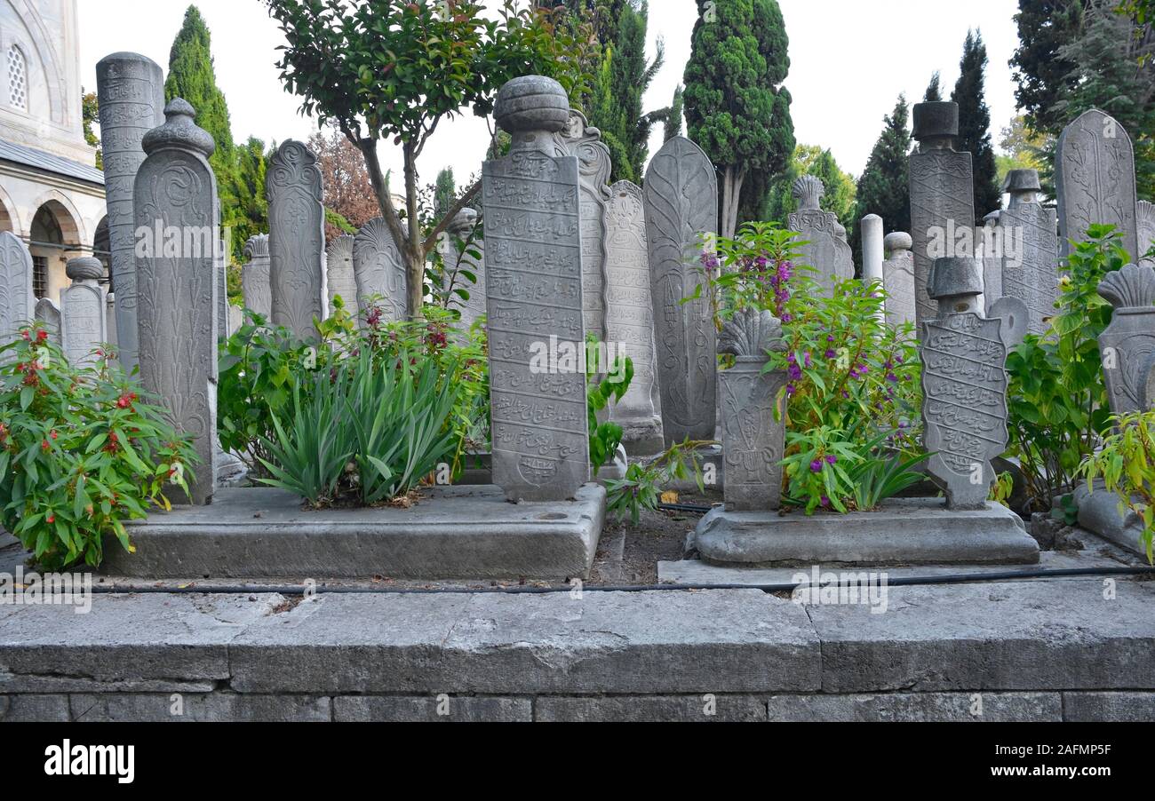 The historic graveyard in the grounds of Suleymaniye mosque in Istanbul ...