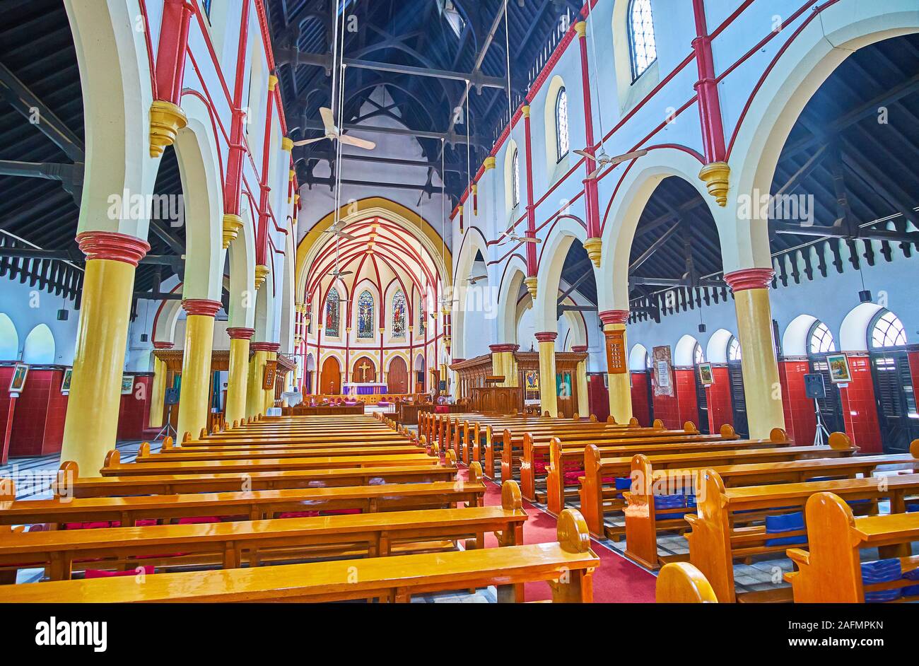 YANGON, MYANMAR - FEBRUARY 17, 2018: The modest prayer hall of Holy ...