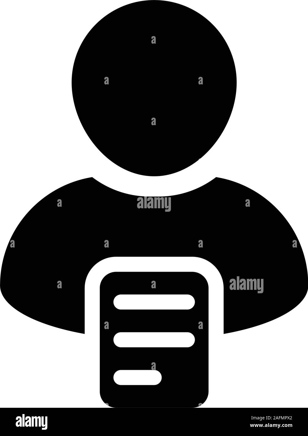 Doc icon vector male person profile avatar with document symbol for ...