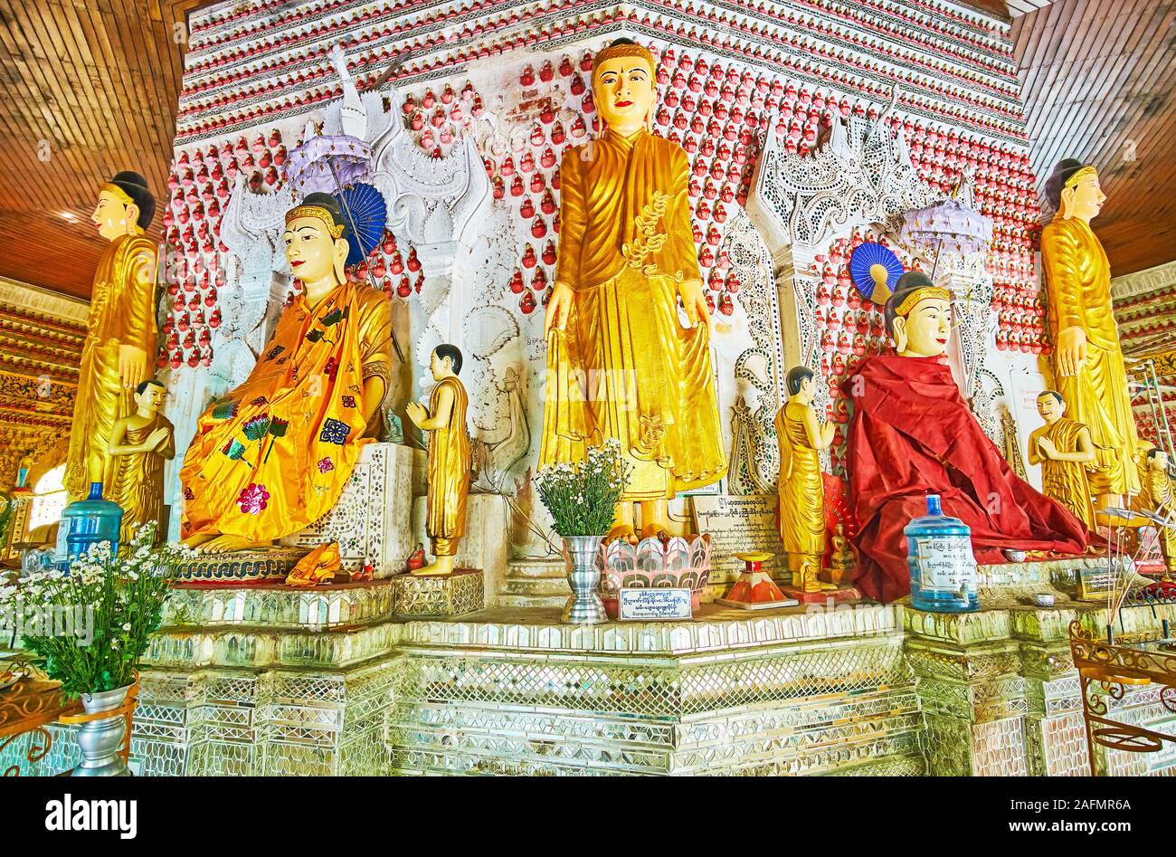 YANGON, MYANMAR - FEBRUARY 17, 2018: The circle altar of Sein Yaung Chi ...