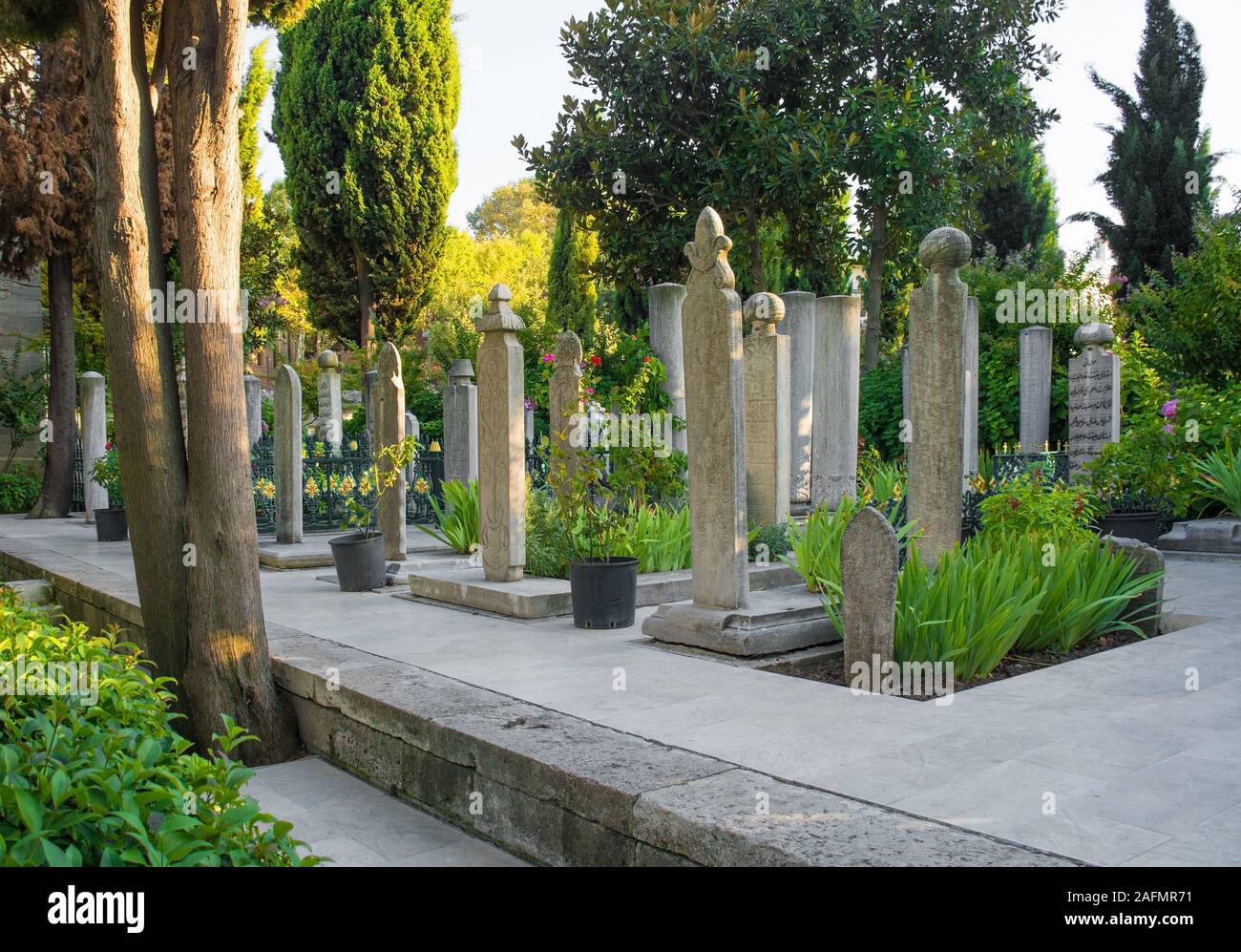 The historic graveyard in the grounds of Suleymaniye mosque in Istanbul ...