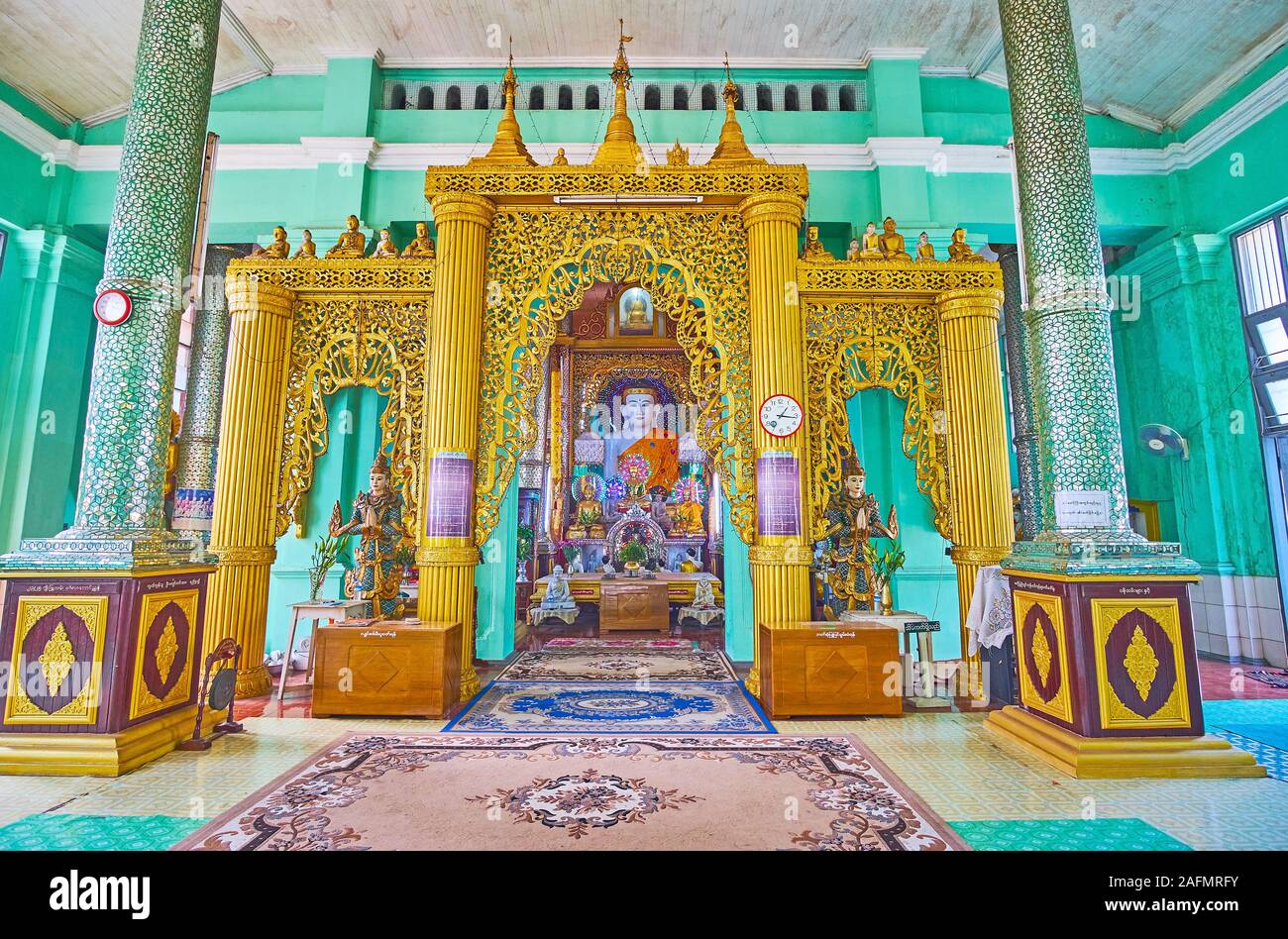 YANGON, MYANMAR - FEBRUARY 17, 2018: Interior of Yahandar Theindawgyi ...