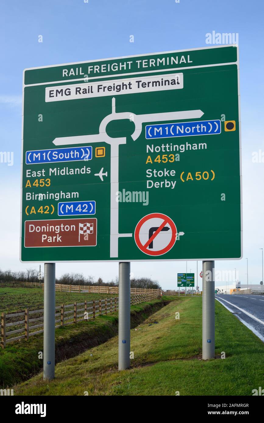 Traffic road signs near/at the new East Midlands Gateway Freight ...