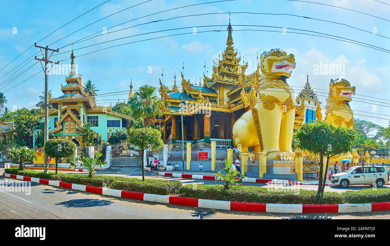 YANGON, MYANMAR - FEBRUARY 17, 2018: Panorama of the North Gate of ...