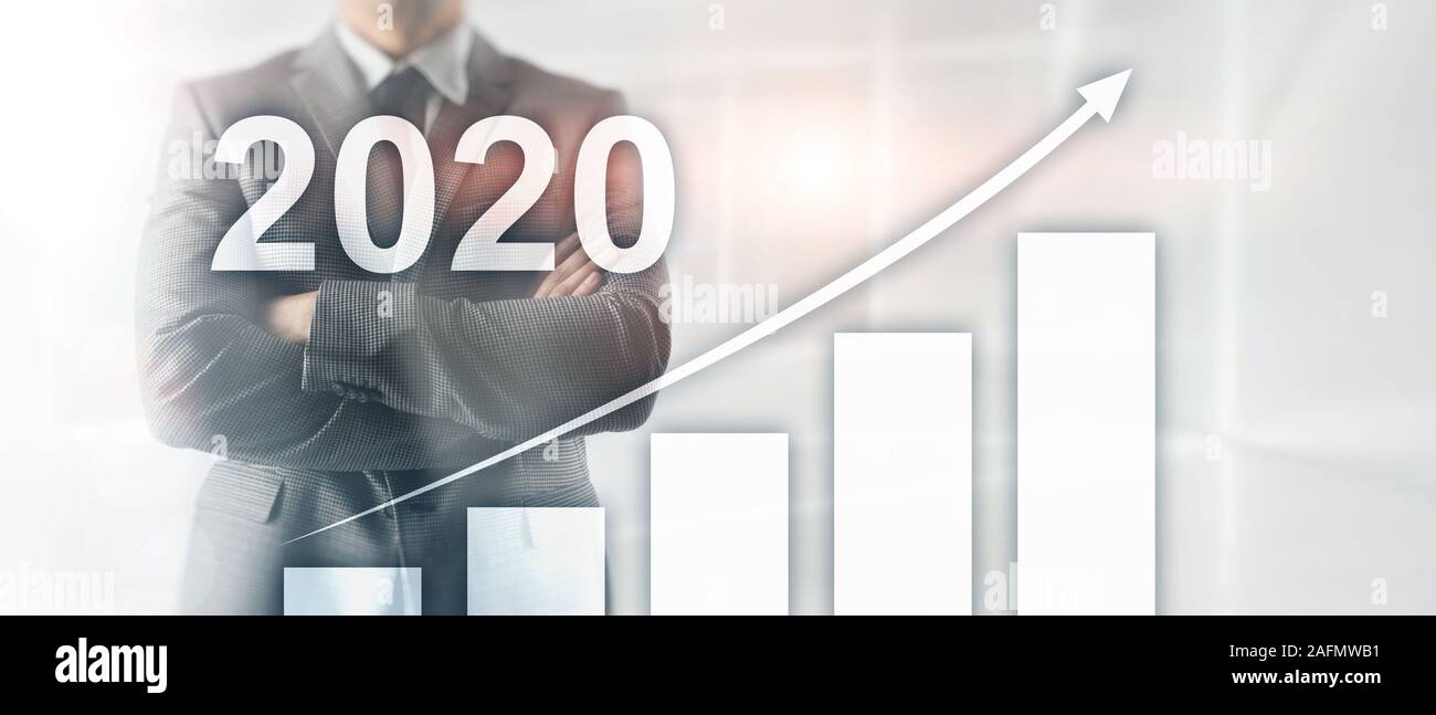 Growth in 2020 year. Business graph with arrow up. Mixed Media ...