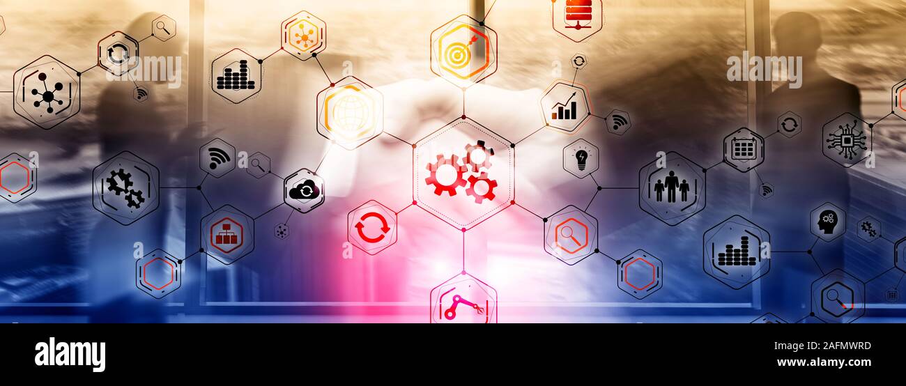 Gears icons engineering manufacturing automation innovation structure ...