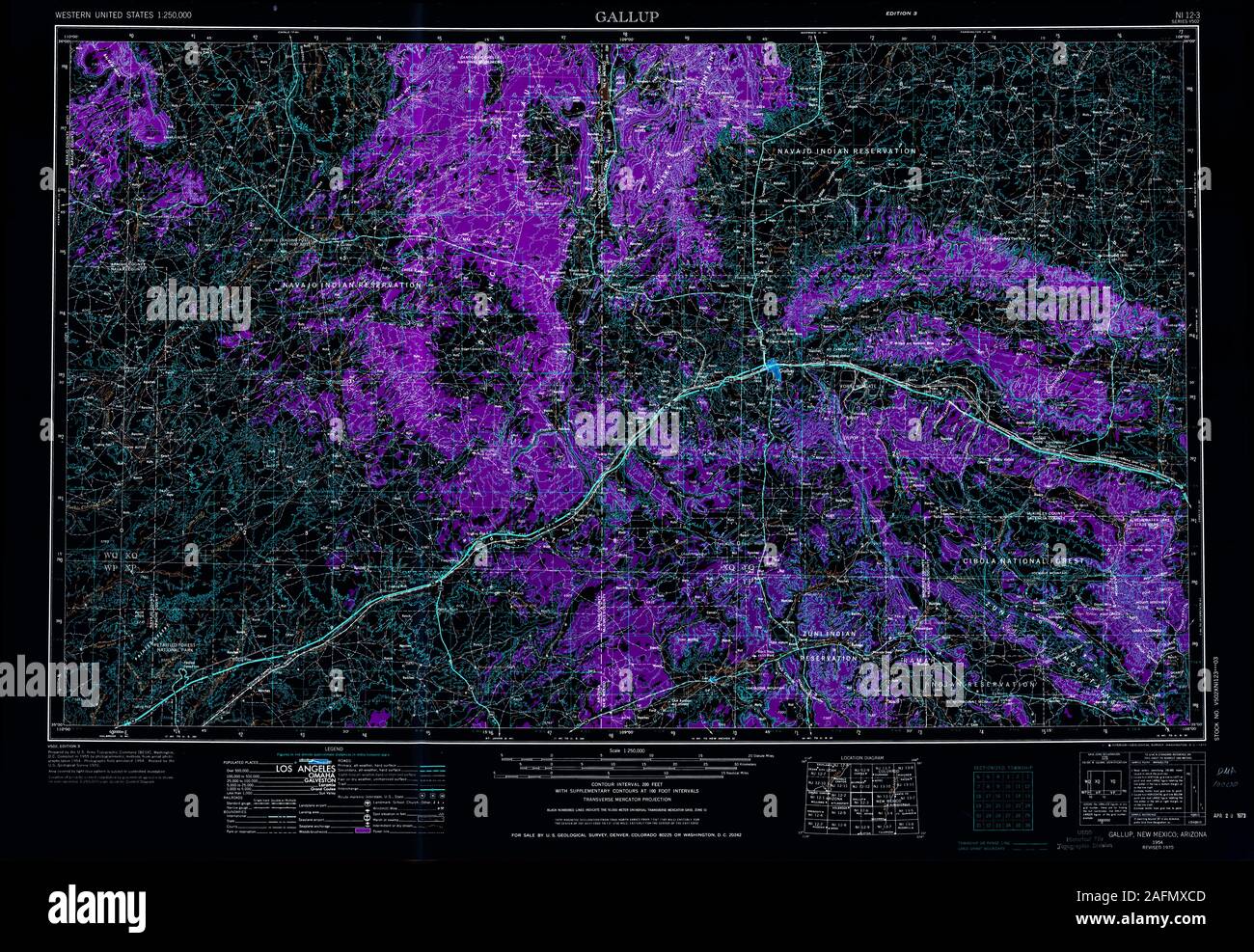 USGS TOPO Map New Mexico NM Gallup 190731 1954 250000 Inverted ...