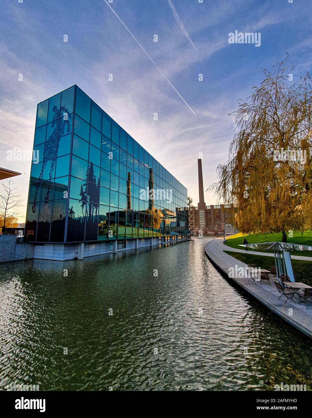 The Volkswagen/VW car construction Factory with the pipes of the ...