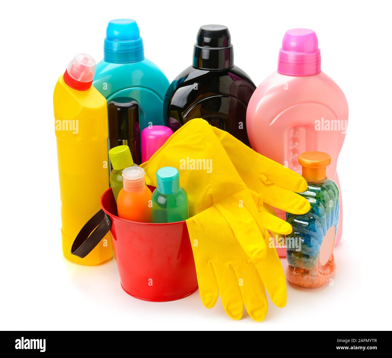 set of household chemicals isolated on white background Stock Photo - Alamy
