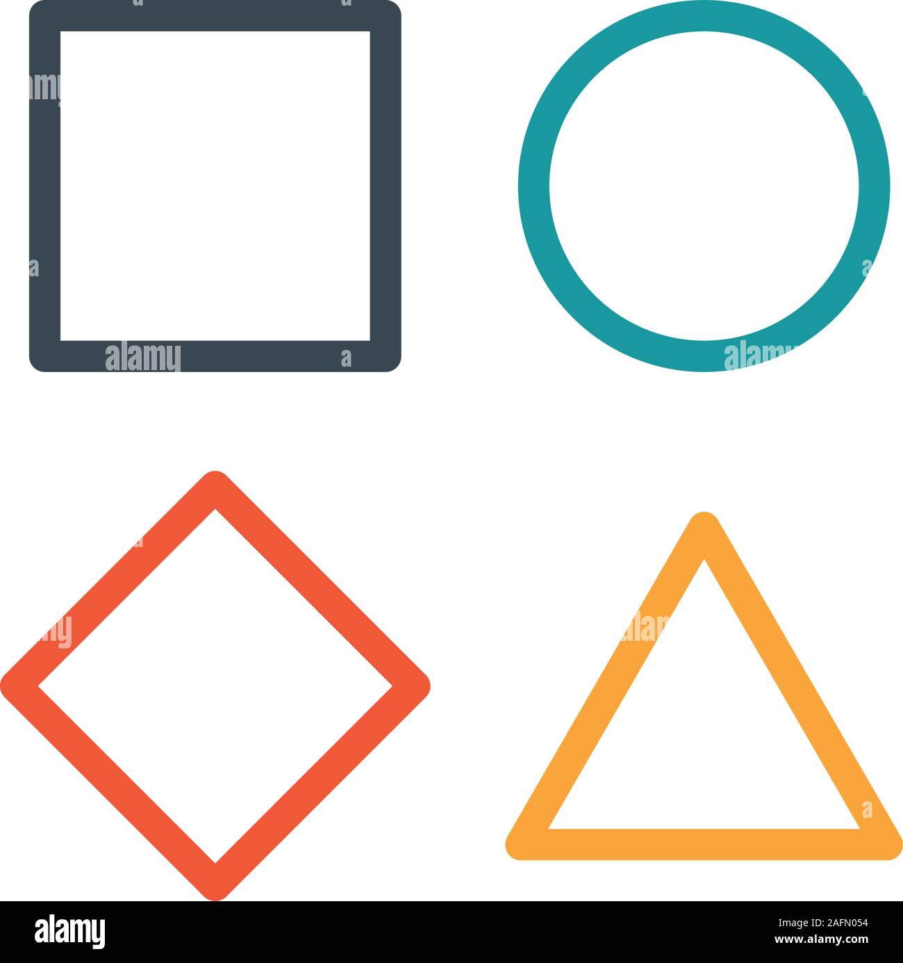 Template of simple linear geometrical logo with triangle, square circle and rhombus in different ...