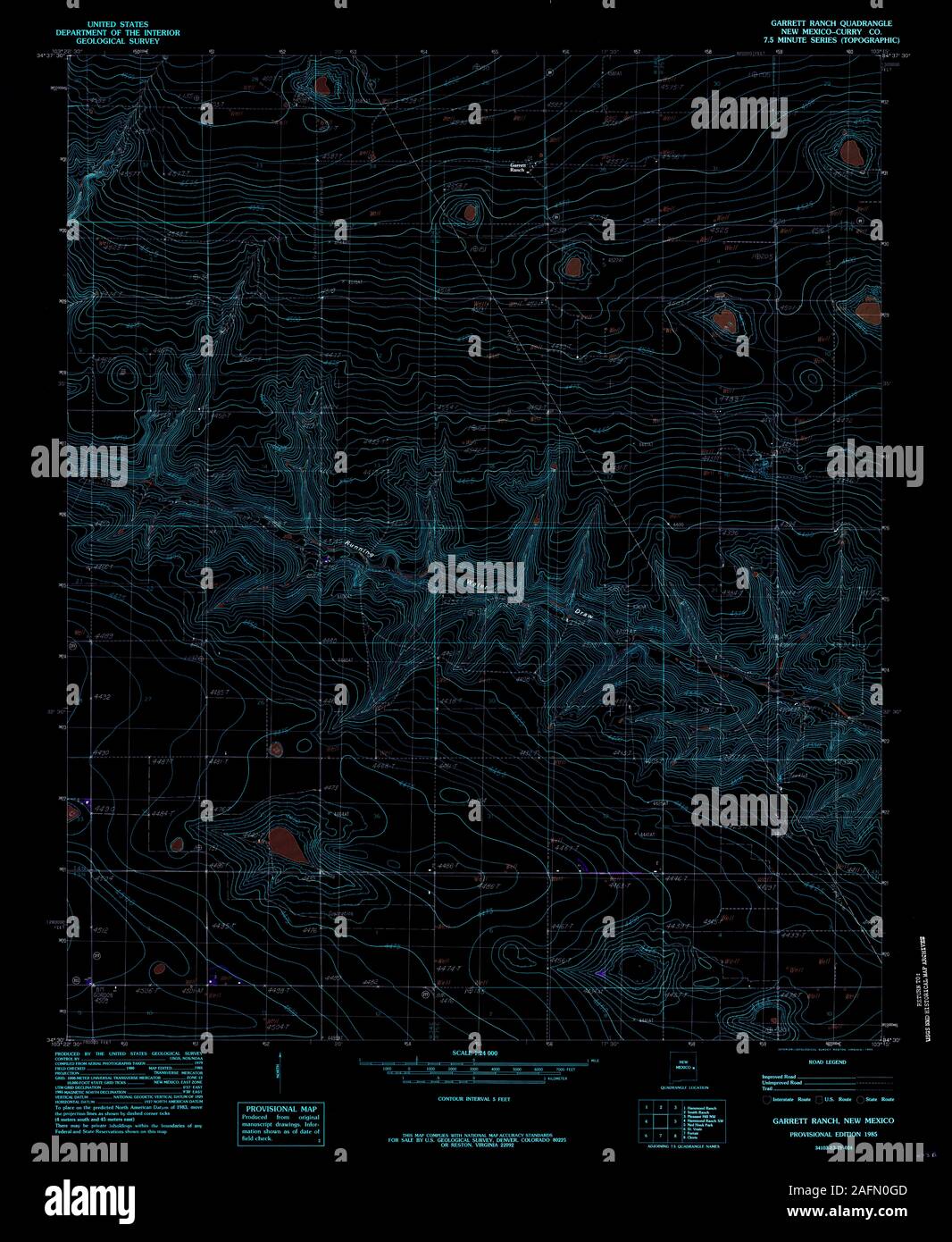 USGS TOPO Map New Mexico NM Garrett Ranch 192753 1985 24000 Inverted ...