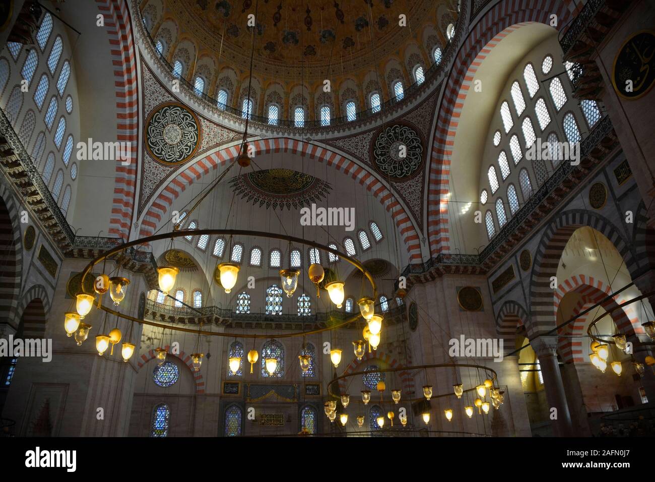 The interior of the 16th century Suleymaniye mosque, the largest ...