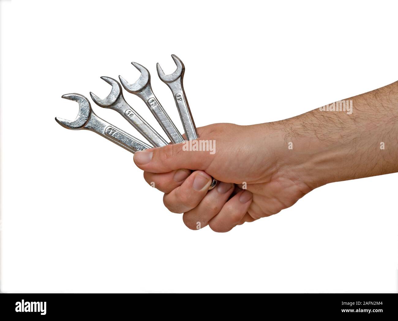 Open-ended wrenches in hand Stock Photo - Alamy