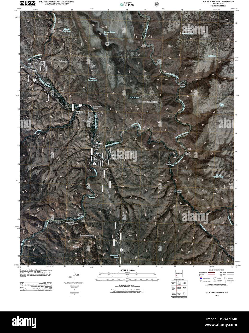 USGS TOPO Map New Mexico NM Gila Hot Springs 20110203 TM Restoration ...