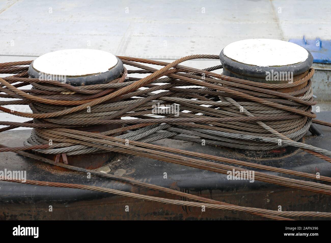 Steel Wire Rope Cables at Barge Ship Stock Photo - Alamy