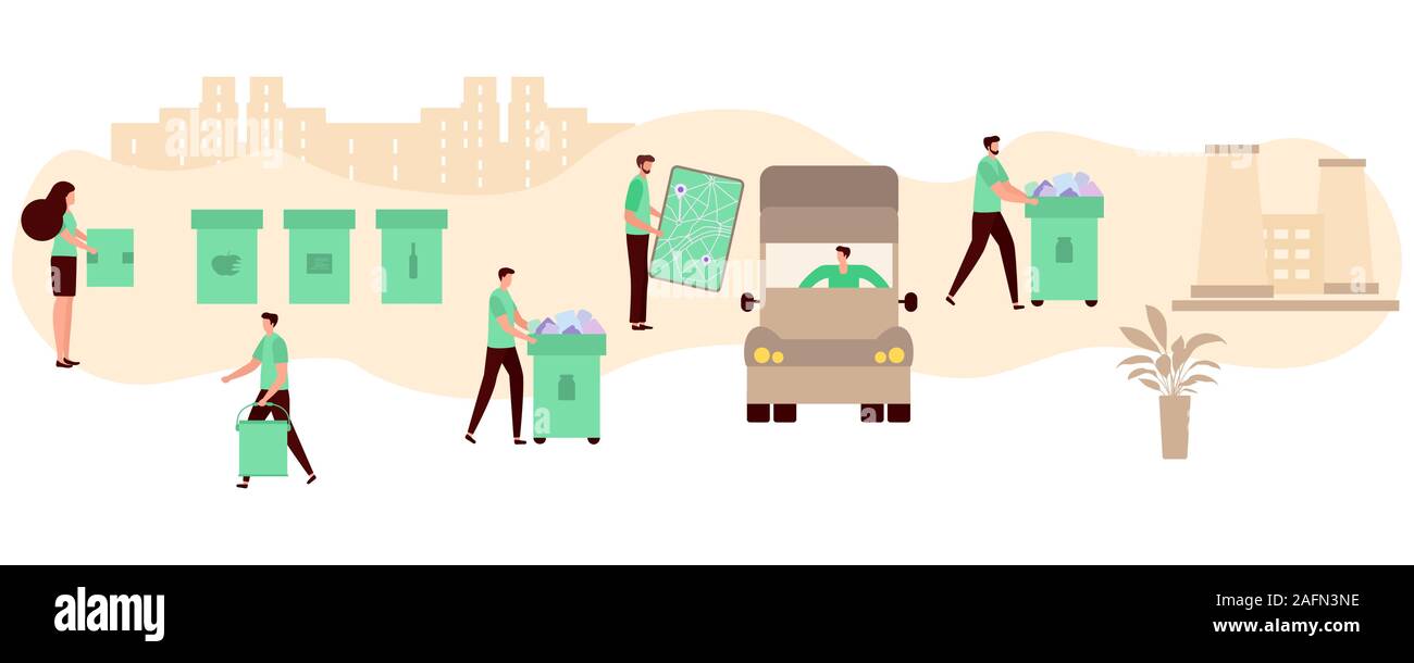 Vector illustration Separate collection, transportation, sorting ...