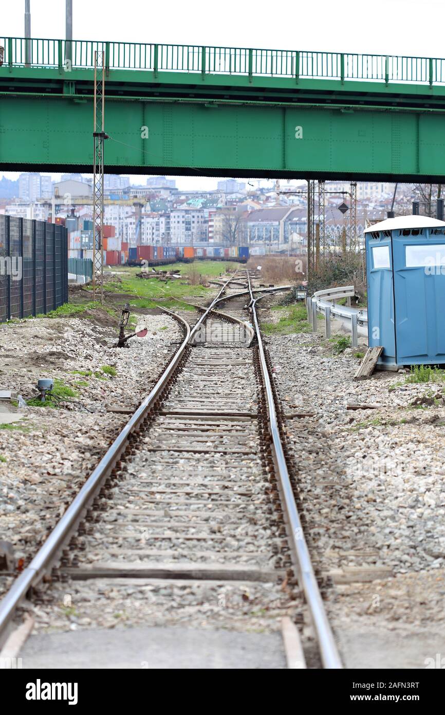 Rail Road under Bridge Railway With Turnout Switch Stock Photo - Alamy