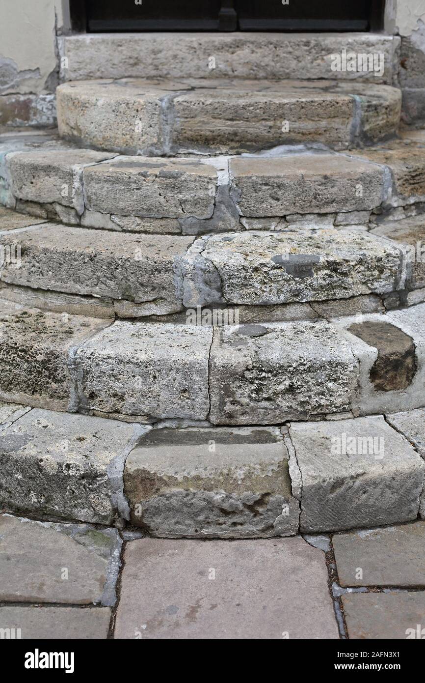 Round Stone Stairs at Building Exterior Stock Photo - Alamy