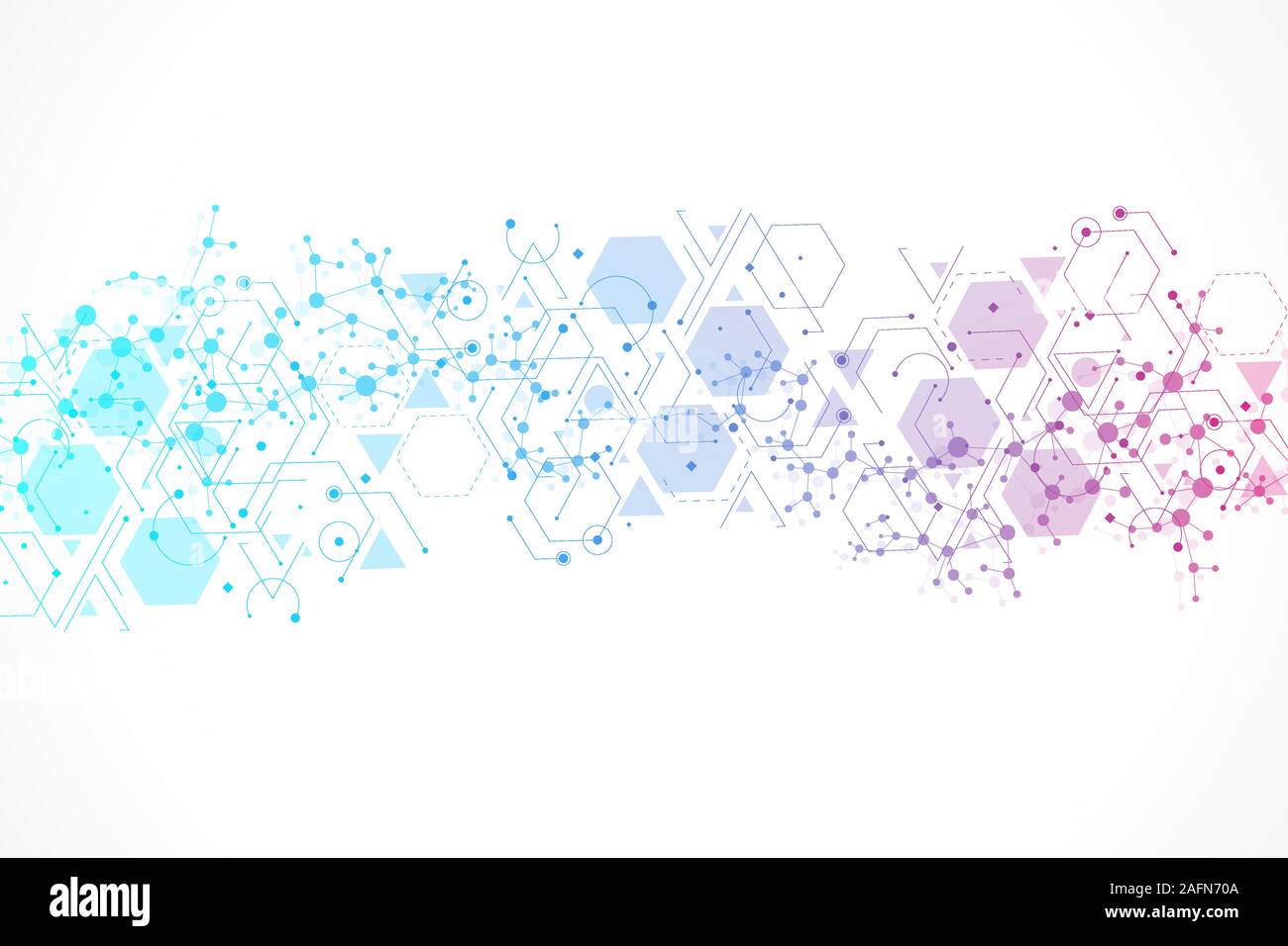 Science network pattern, connecting lines and dots. Technology hexagons structure or molecular ...