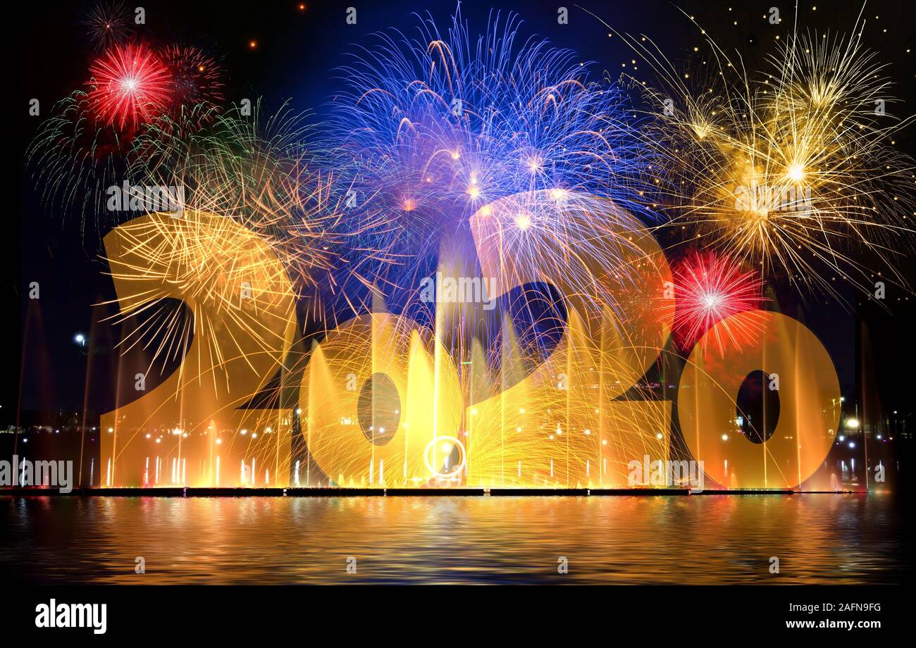 Happy New Year 2020. Creative Collage of numbers two and zero made up ...