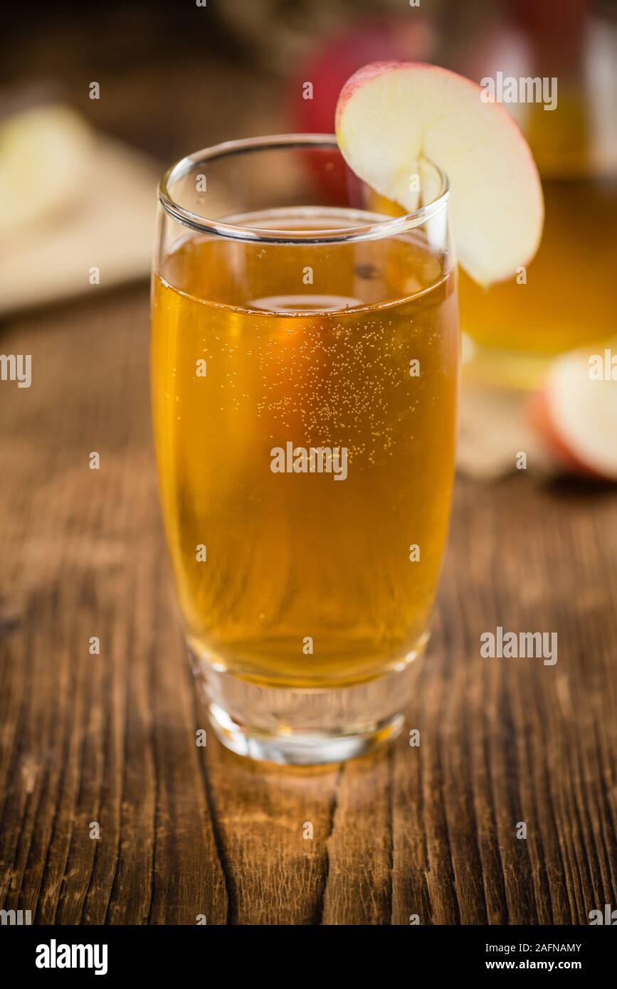 Fresh made Apple Cider on a vintage background (close-up shot Stock ...
