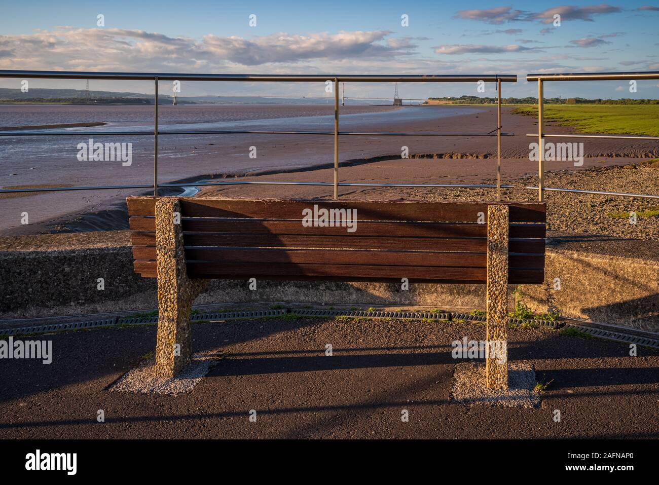 A bench with a view at the River Severn and the Severn Bridge, seen in ...