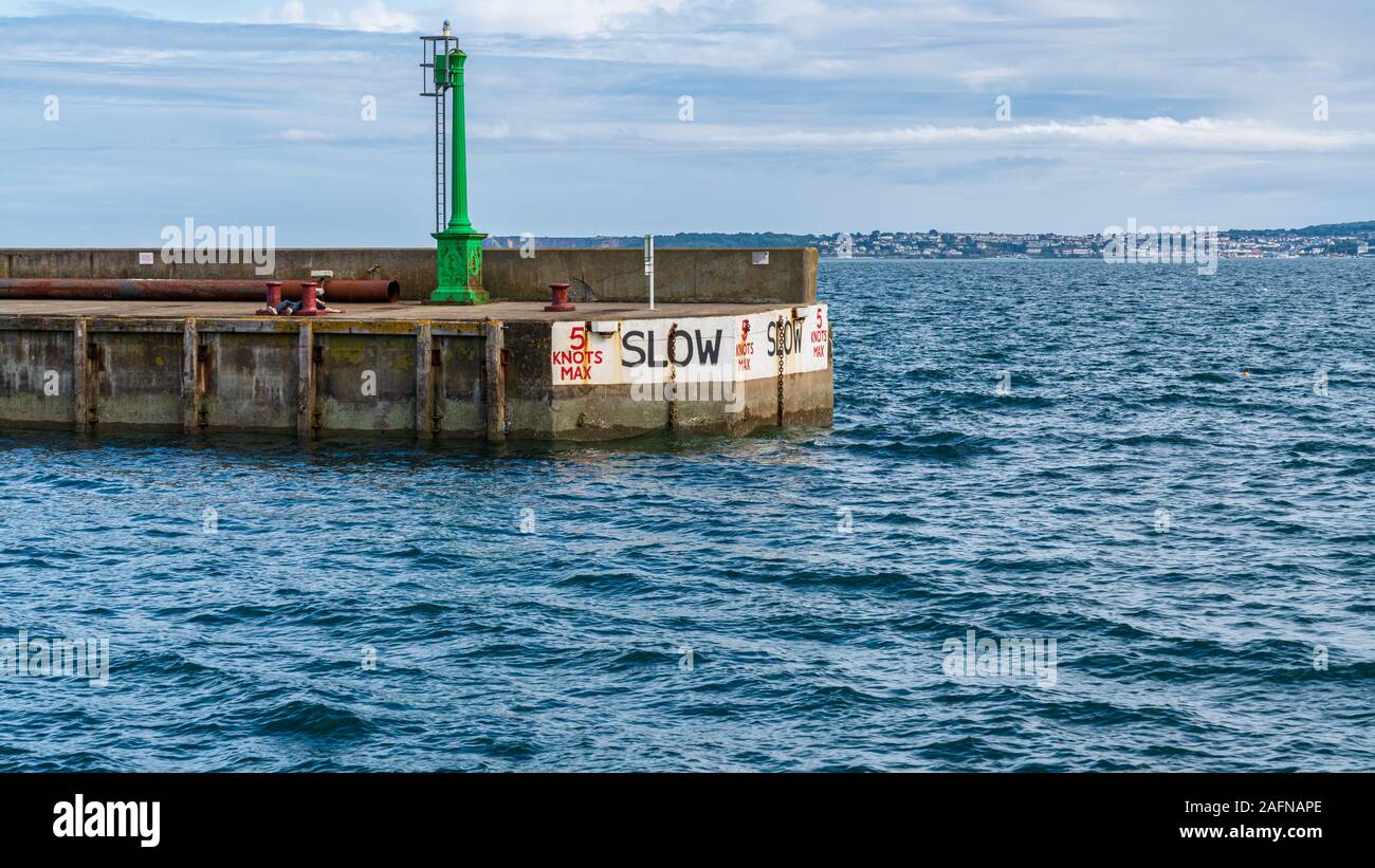 Speed Limit: 5 Knots Maximum, painted on the Haldon Pier in Torquay ...