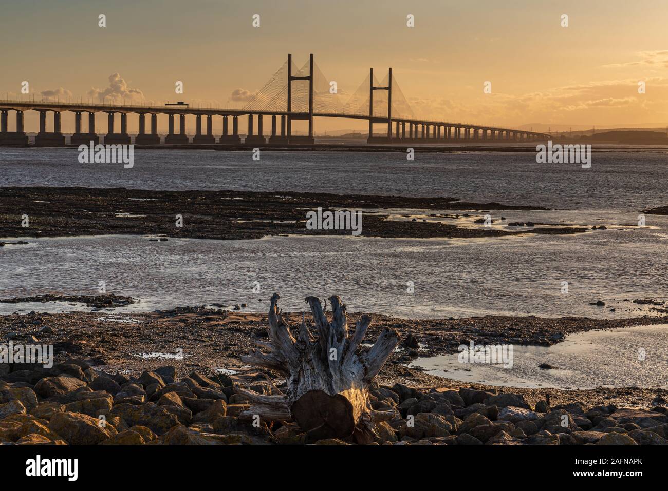 Golden Hour at the The Prince of Wales Bridge and the River Severn ...