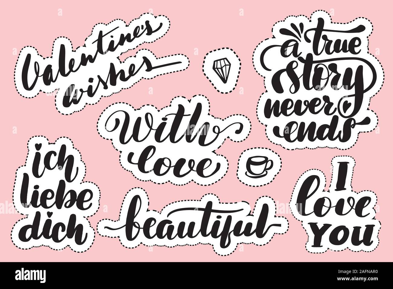 Stickers with hand drawn typography lettering inscriptions Stock Vector ...