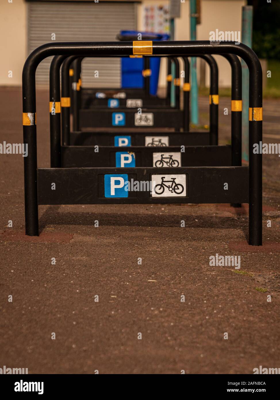 Bicycle racks with a Parking Sign, seen in Broadsands, Torbay, England ...