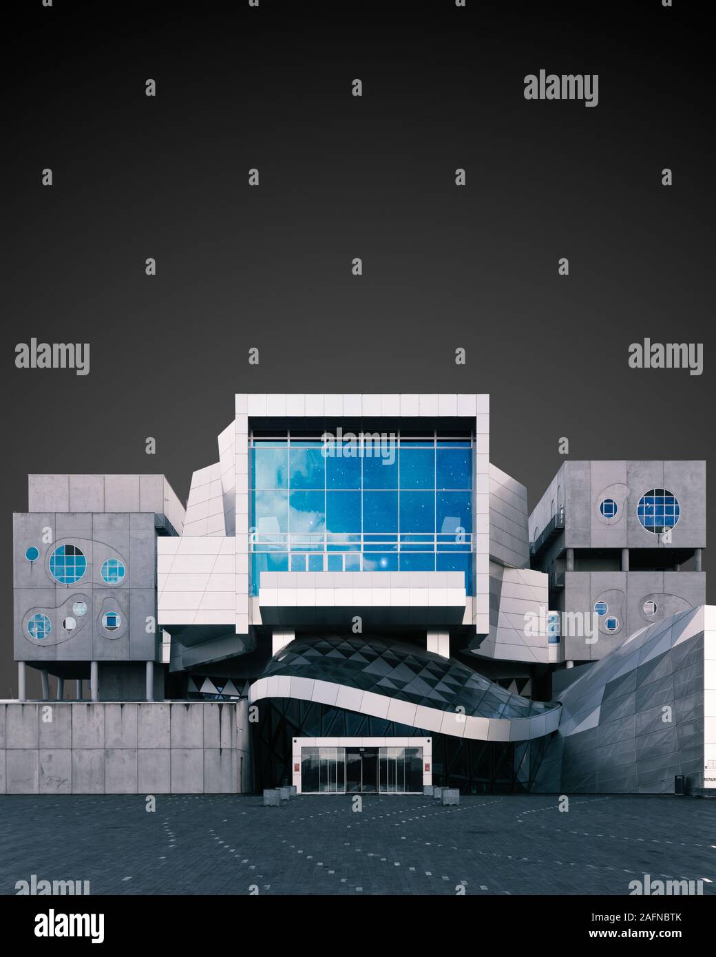 Vertical illustration of an exotic structure on a black background ...