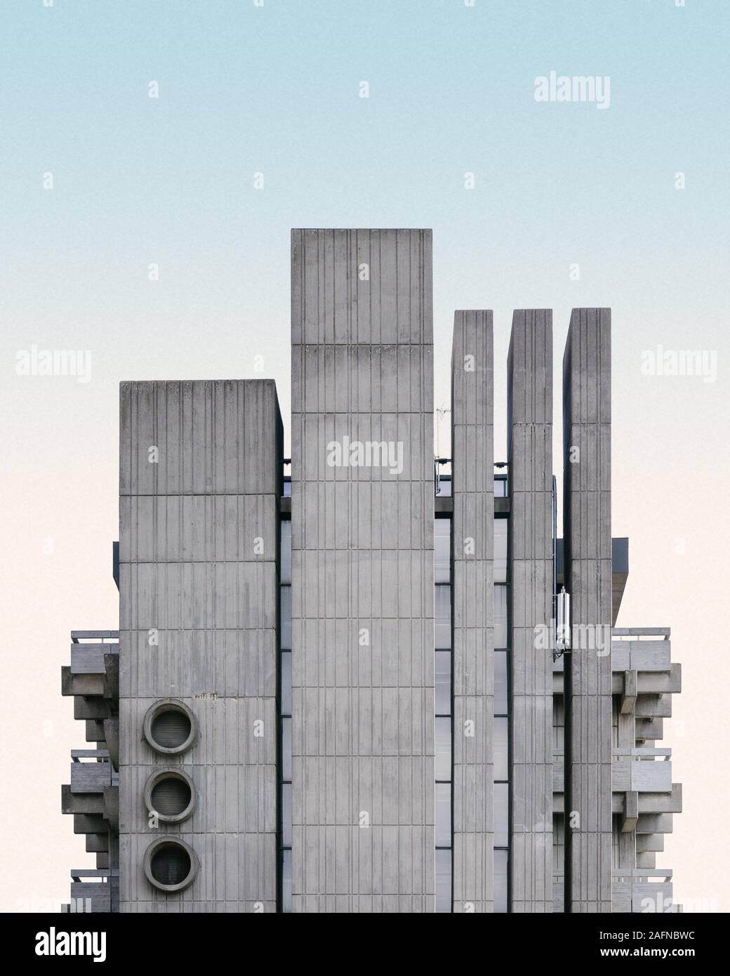 Vertical illustration of an exotic metal structure on a bright ...