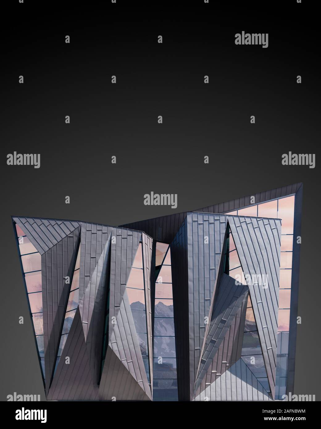 Vertical illustration of an exotic metal structure on a black ...