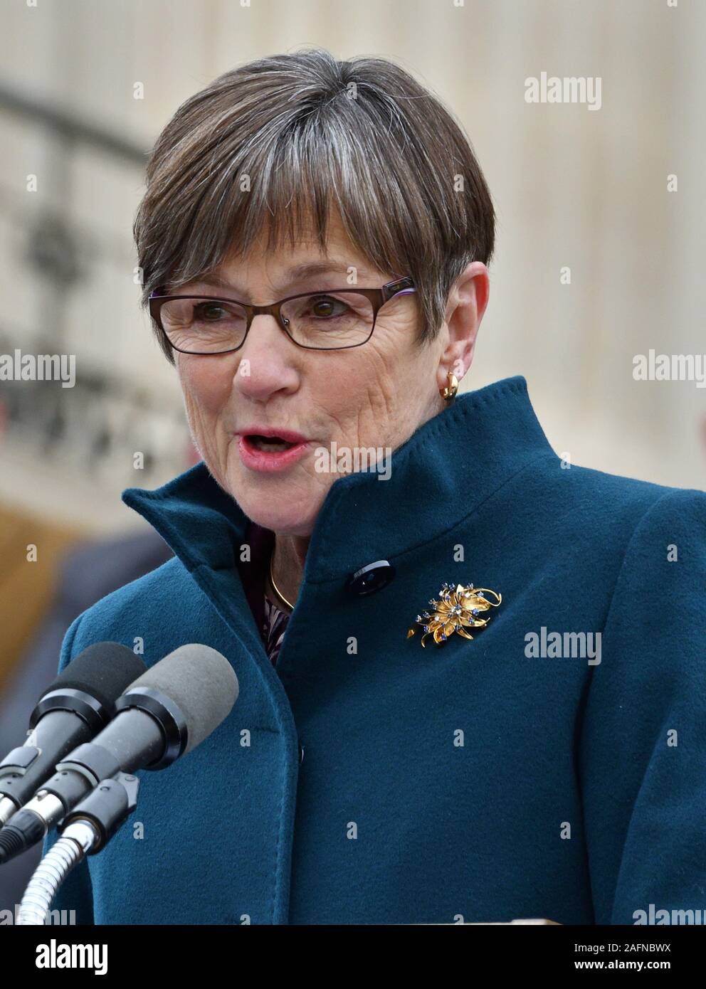Topeka, Kansas, USA, January 14, 2019 Democrat Governor Laura Kelly ...