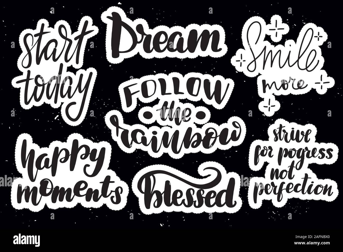 Stickers with hand drawn typography lettering inscriptions Stock Vector ...